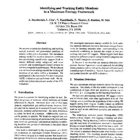 Identifying And Tracking Entity Mentions In A Maximum Entropy Framework Acl Anthology