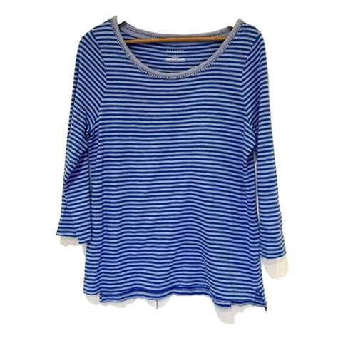 Talbots Tops Talbots Womens Shirt L Blue Pin Stripe Nautical