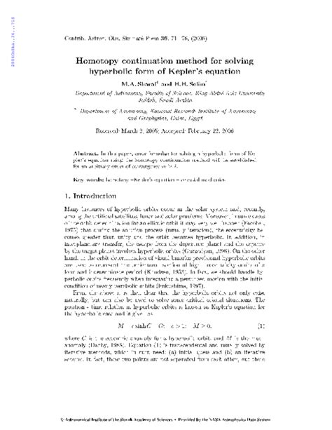 Pdf Homotopy Continuation Method For Solving Hyperbolic Form Of Keplers Equation Hadia