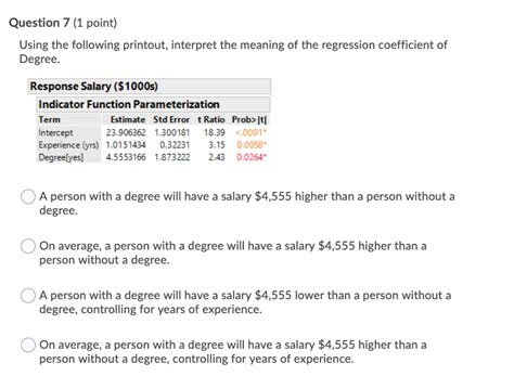 solved question 7 1 point using the following printout