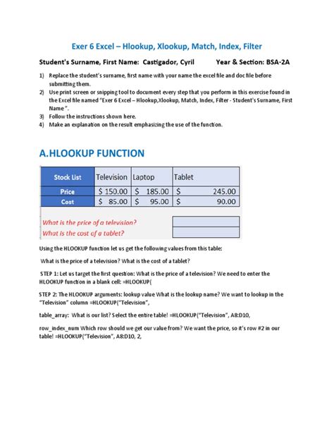 exer 6 excel hlookup xlookup match index filter castigador cyril pdf array data