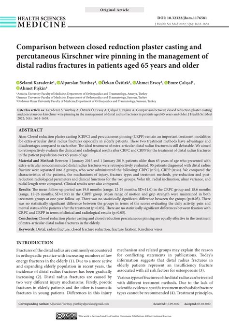 Pdf Comparison Between Closed Reduction Plaster Casting And Percutaneous Kirschner Wire