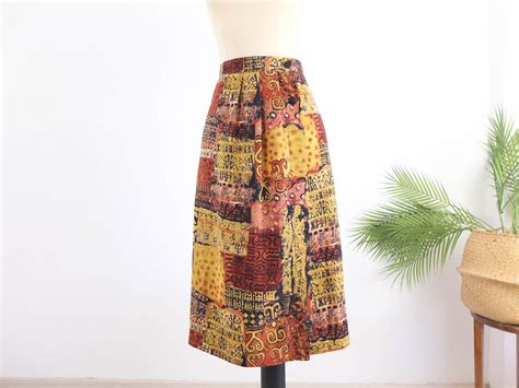 Vintage Plus Size Wrap Skirt 90s 80s Abstract Print Wrap Skirt Boho