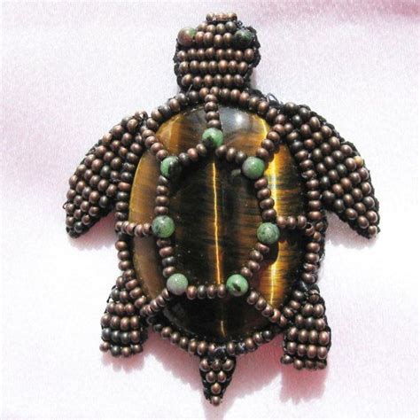Beaded Sea Turtle Around Tigereye Bead Work Beaded Animals Beads