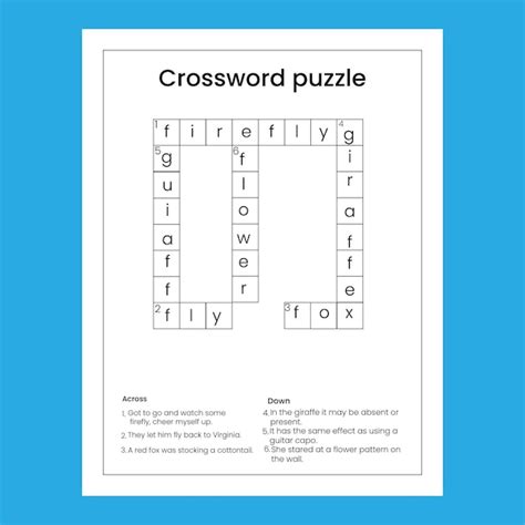 크로스워드 퍼즐 게임 워크시트 프리미엄 벡터