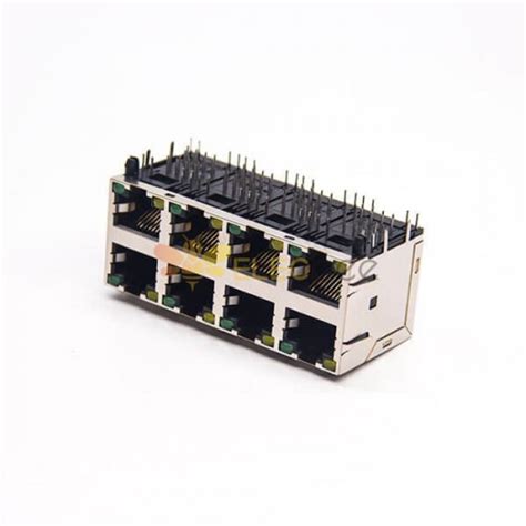 Elecbee 2x4 Rj45 Connector 90 Degree Modular Shielded Jack With Led Dip Type With Emi