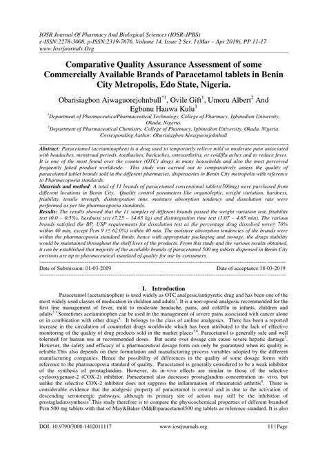 Pdf Comparative Quality Assurance Assessment Of Some Commercially Available Brands Of