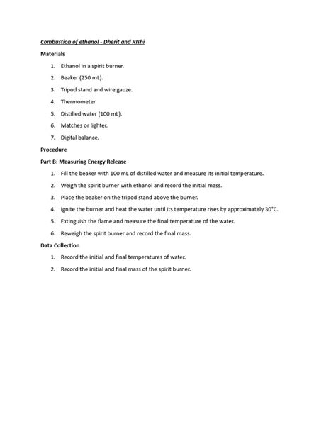 Ethanol Combustion Experiment Guide Pdf
