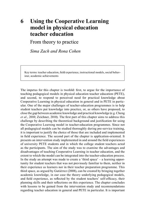 Pdf 6 Using The Cooperative Learning Model In Physical Education Teacher Education From Theory