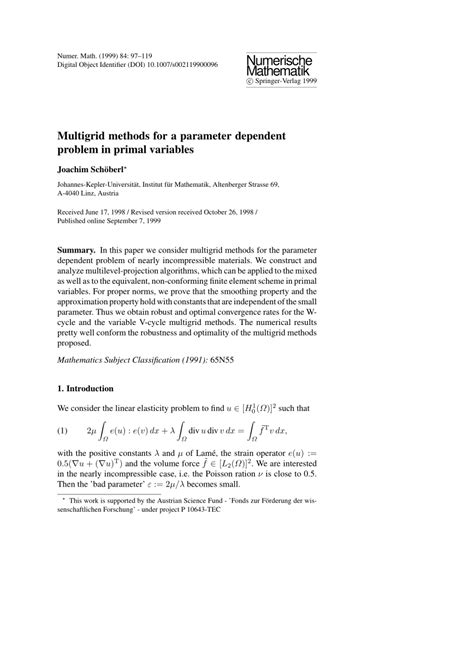Pdf Multigrid Methods For A Parameter Dependent Problem In Primal Variables