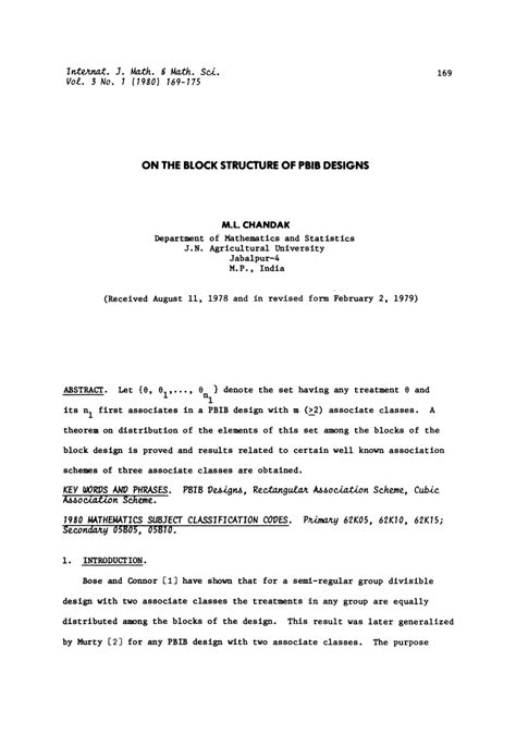 Pdf On The Block Structure Of Pbib Designs