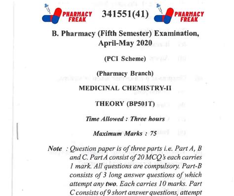 Csvtu 5th Sem Bpharma Question Paper