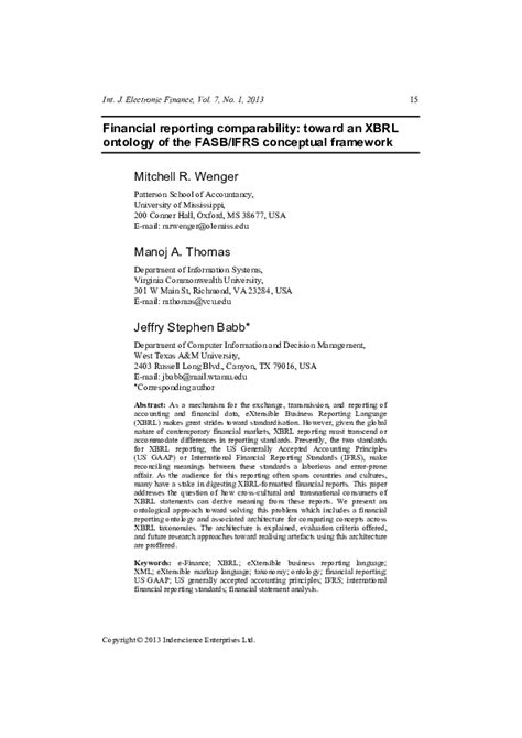 Pdf Financial Reporting Comparability Toward An Xbrl Ontology Of The Fasb Ifrs Conceptual