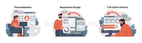 Web Development Set Flat Vector Illustration Stock Illustration Illustration Of Action Click