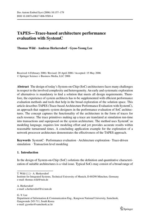 pdf tapes—trace based architecture performance evaluation with systemc