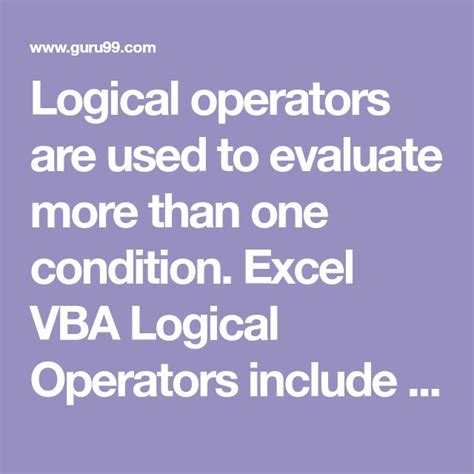 Logical Operators Are Used To Evaluate More Than One Condition Excel
