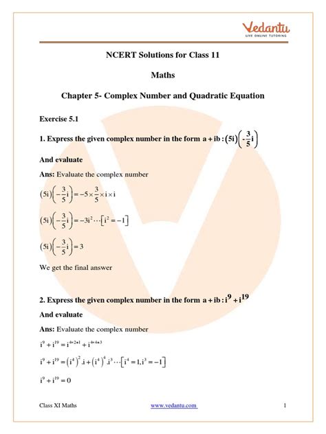 Class 11 Maths Complex Numbers And Quadratic Equations Pdf Equations Quadratic Equation
