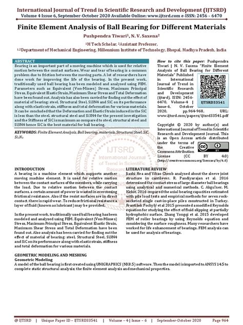 Finite Element Analysis Of Ball Bearing For Different Materials Pdf