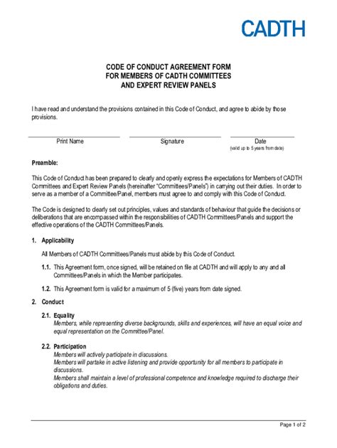 Fillable Online Code Of Conduct Agreement Form For Members Of Fax Email Print PdfFiller