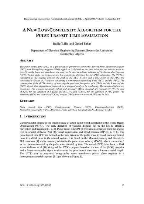 A New Low Complexity Algorithm For The Pulse Transit Time Evaluation Pdf