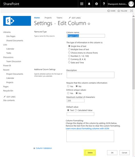 How To Delete A Column From Sharepoint List Sharepoint Diary