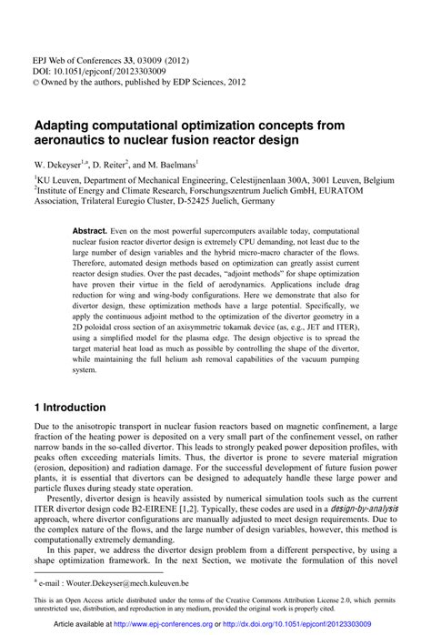 Pdf Adapting Computational Optimization Concepts From Aeronautics To Nuclear Fusion Reactor Design