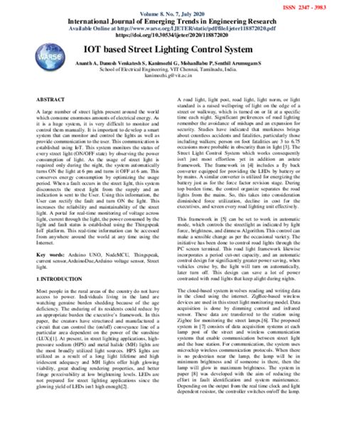 Pdf Iot Based Street Lighting Control System
