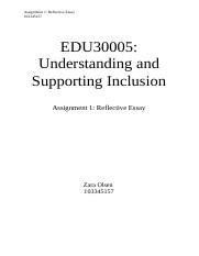 EDU30005 A1 Final Docx Assignment 1 Reflective Essay 103345157 EDU30005 Understanding