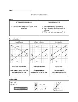 Systems Of Equations Notes By Pi A La Mode TPT