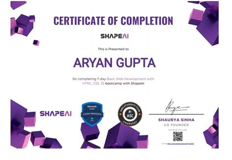 aryan gupta on linkedin html java css javascript shapeai project certificate