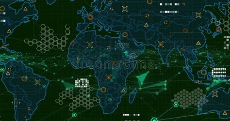 Animation Of Digital World Map With Network Connections And Data Processing Elements Stock Video