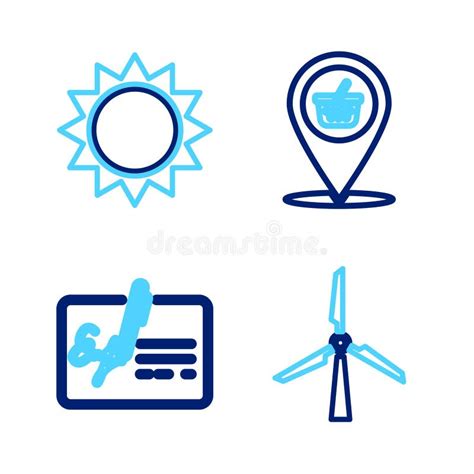 set line wind turbine signed document location shopping basket and