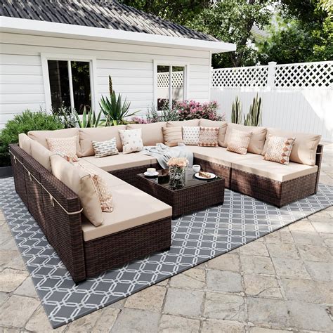 Upha 9 Pieces Patio Furniture Sets Wicker Outdoor