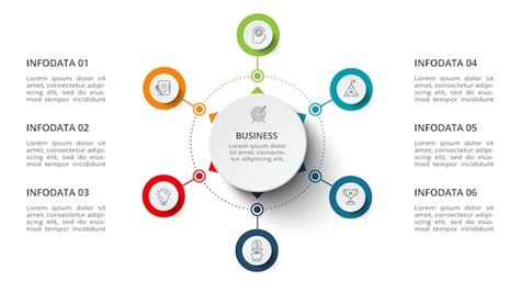 다이어그램 그래프 프레젠테이션 및 6가지 옵션이 있는 원형 차트 개념에 대한 인포그래픽 디자인 벡터 및 마케팅 아이콘 프리미엄 벡터