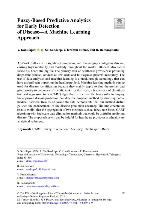 Pdf Fuzzy Based Predictive Analytics For Early Detection Of Disease—a Machine Learning Approach