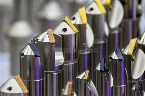Close Up Scene The Group Special Purpose Tool For CNC Lath Machine Stock Image Image Of
