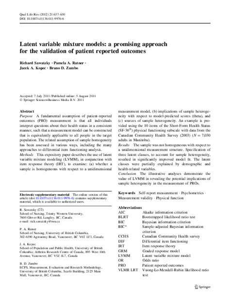 Pdf Latent Variable Mixture Models A Promising Approach For The