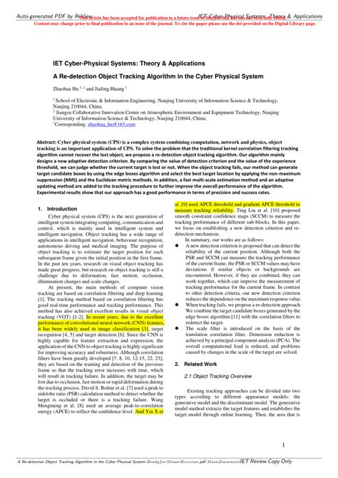Pdf A Re Detection Object Tracking Algorithm In The Cyber Physical System