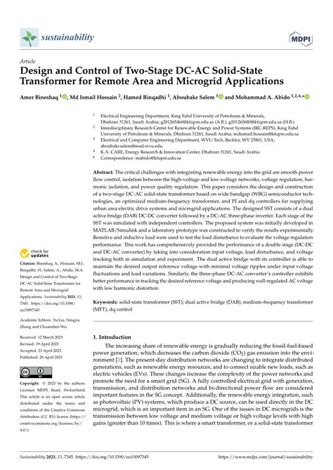Pdf Design And Control Of Two Stage Dc Ac Solid State Transformer For Remote Area And
