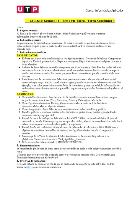 🔴 Ac S16 Semana 16 Tema 01 Tarea Tarea Académica 4 Terminado Informatica Aplicada