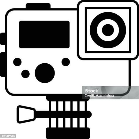 Vlogger 캠 개념 액션 카메라 와 스탠드 벡터 아이콘 디자인 겨울 게임 요소 상징 스노우 보드 장비 기호 경쟁 스포츠 활동 스톡 일러스트 검은색에 대한 스톡 벡터 아트