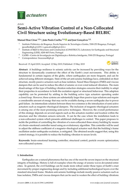 Pdf Semi Active Vibration Control Of A Non Collocated Civil Structure Using Evolutionary Based