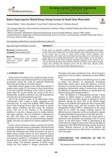 Pdf Battery Supercapacitor Hybrid Energy Storage Systems For Stand Alone Photovoltaic