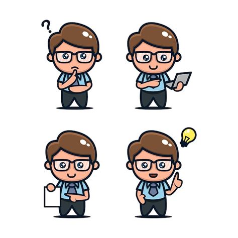 Premium Vector Set Of Cute Geek Nerd Mascot Design Icon Illustration