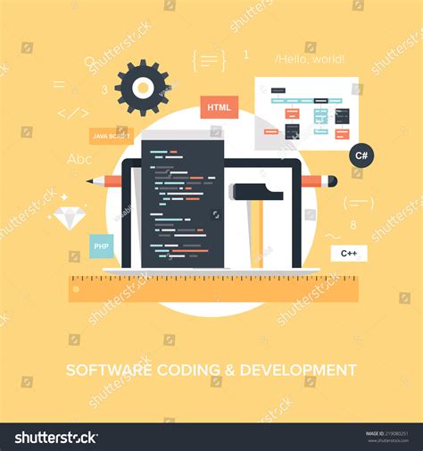Abstract Flat Vector Illustration Of Software Coding And Development Concepts Design Elements