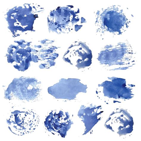 흰색 배경에 파란색 수채화 구름 시안색 수채화 물 브러시 시작 텍스처 벡터 파스텔 색상 페인트 얼룩 파란색 수채화 배경 세트