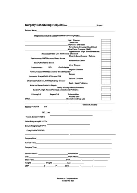 Surgery Scheduling Form Template