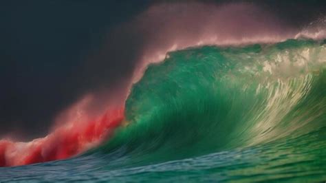 Premium Photo A Wave With A Green And Red Background