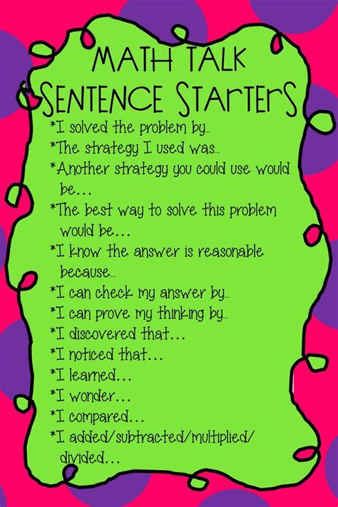 Math Sentence Frames Examples