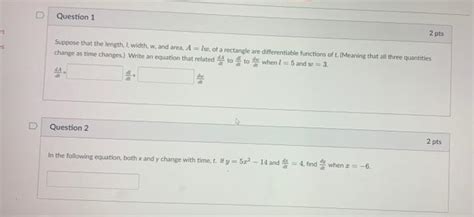 Solved D Question 1 2 Pts Suppose That The Length I Width Chegg Com